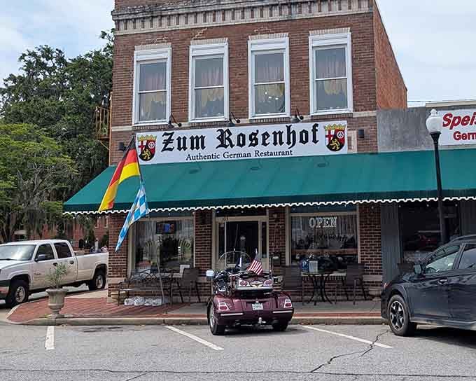 Those Bavarian flags in the windows aren't subtle, and honestly, when you're serving authentic German food, why be modest?