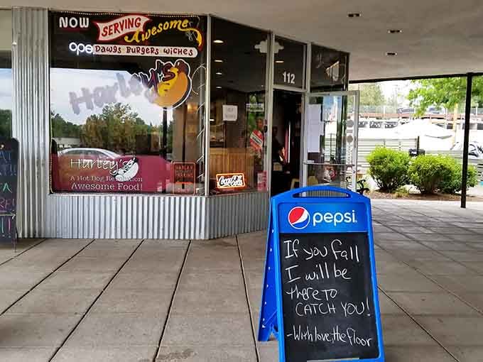 That sidewalk sign isn't lying, because once you fall for these hot dogs, you'll be back faster than you can say "extra toppings."