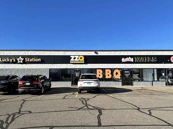 That unassuming strip mall exterior hides some of the best barbecue you'll find in the Twin Cities metro area.