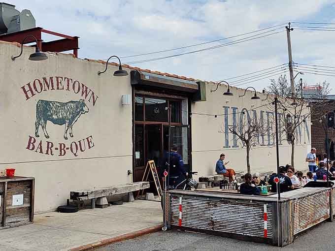 That cow logo knows exactly what it's advertising, and those outdoor diners know they've found Brooklyn's smokehouse treasure.