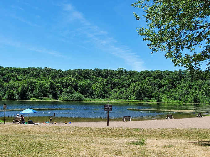 Lake Alice beckons with that sandy beach and crystal-clear water that makes you forget you're still in Minnesota.