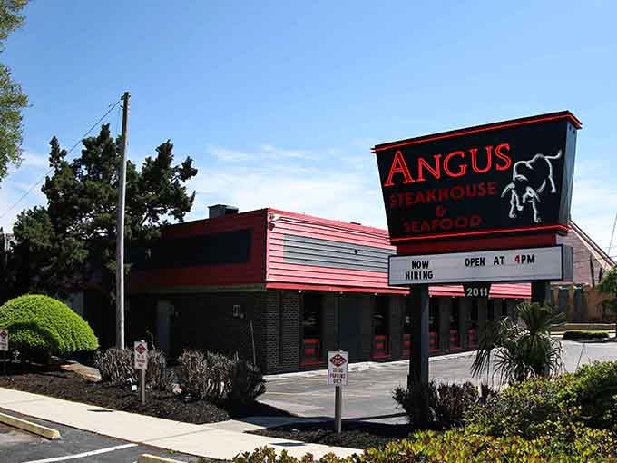 That bold red signage isn't shy about announcing what's inside: serious steaks and the kind of portions that make calculators nervous.