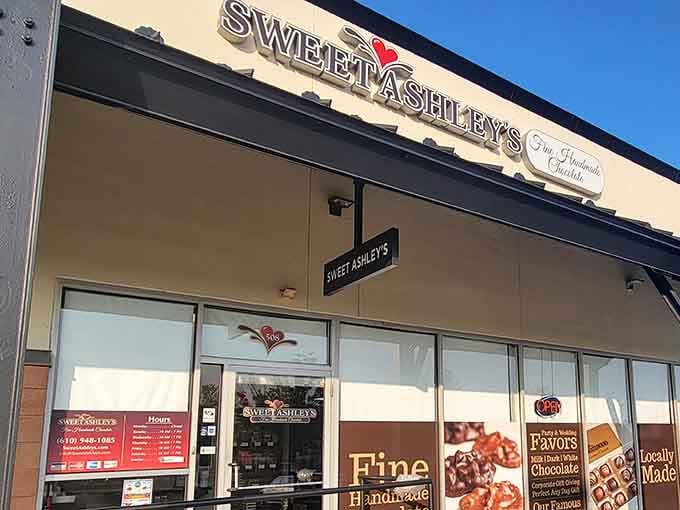 That "Fine Handmade Chocolate" promise in the window isn't just marketing talk, it's a delicious threat to your willpower.