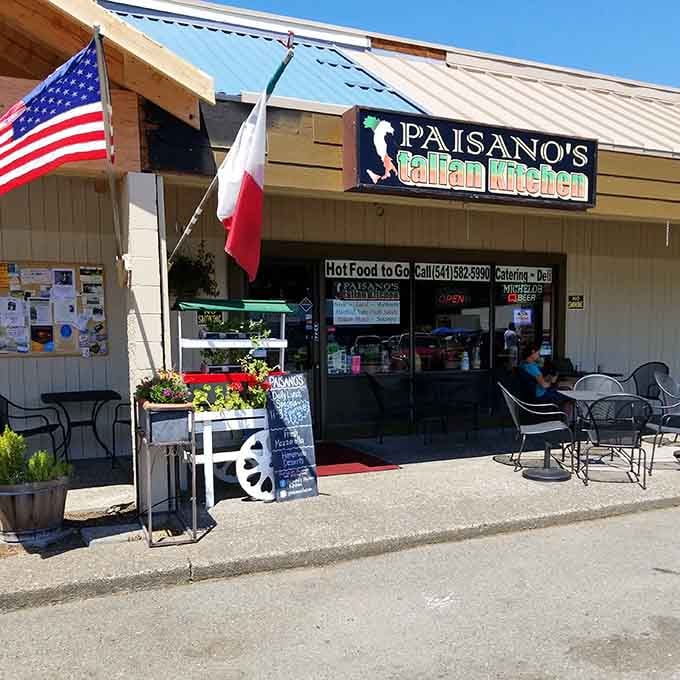 The American and Italian flags flying together tell you everything: this is where two food-loving cultures meet deliciously.