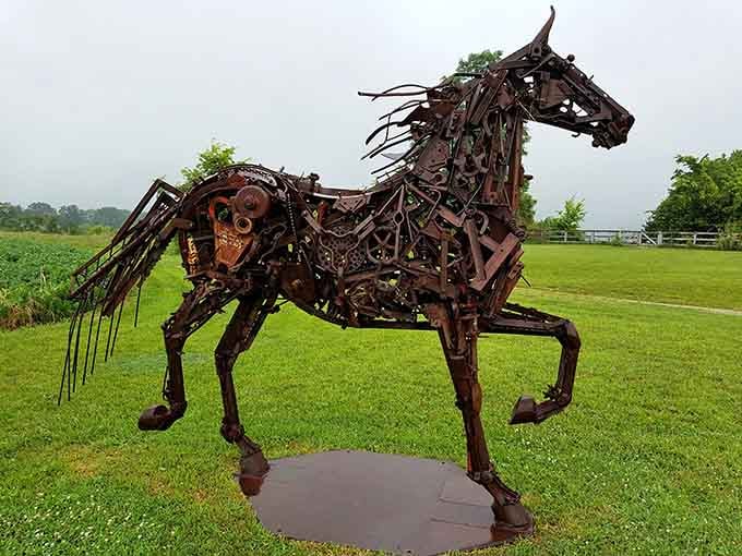When scrap metal becomes poetry, you get a horse that seems ready to gallop across the bluegrass fields.