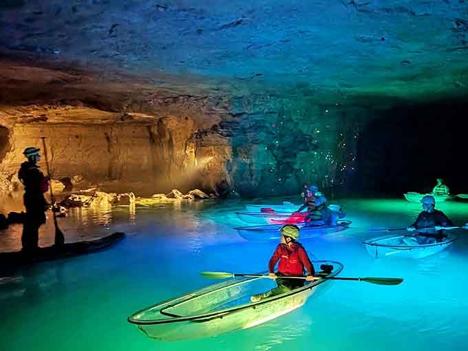 That moment when you realize you're paddling through liquid turquoise inside a cave and questioning reality itself.