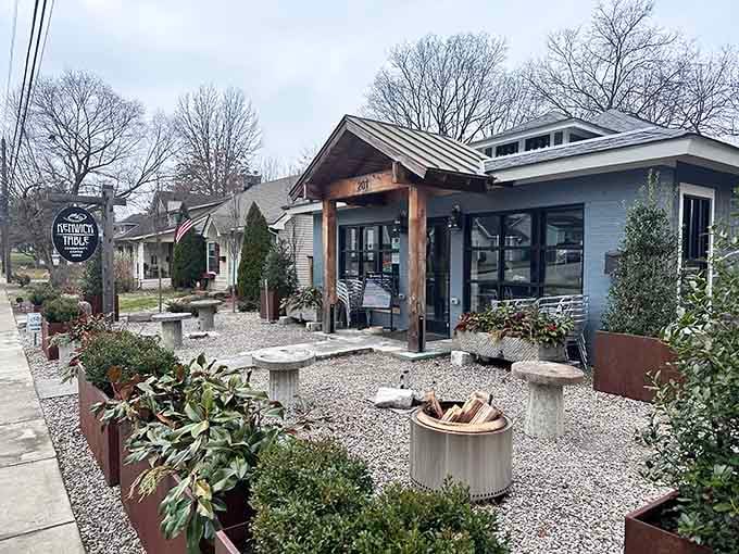 That gravel courtyard and those wooden beams aren't just pretty, they're an invitation to slow down and breathe.