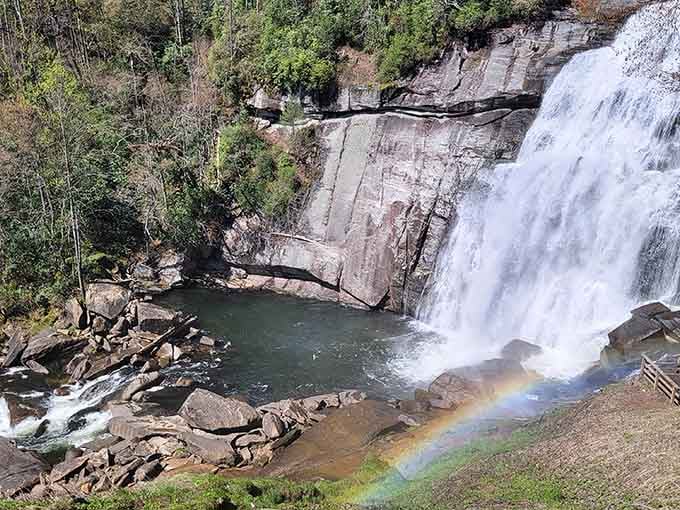 When Mother Nature decides to paint with water and light, she creates masterpieces like this stunning rainbow-kissed cascade.