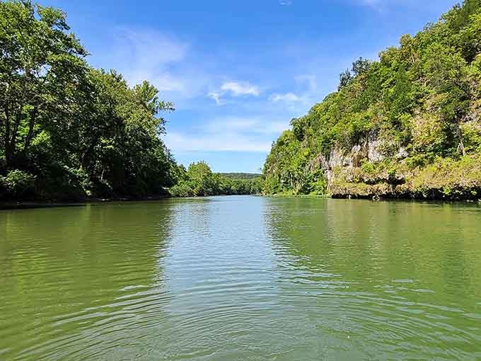 Those limestone bluffs rising from the Meramec River look like nature's own cathedral walls, minus the pews.