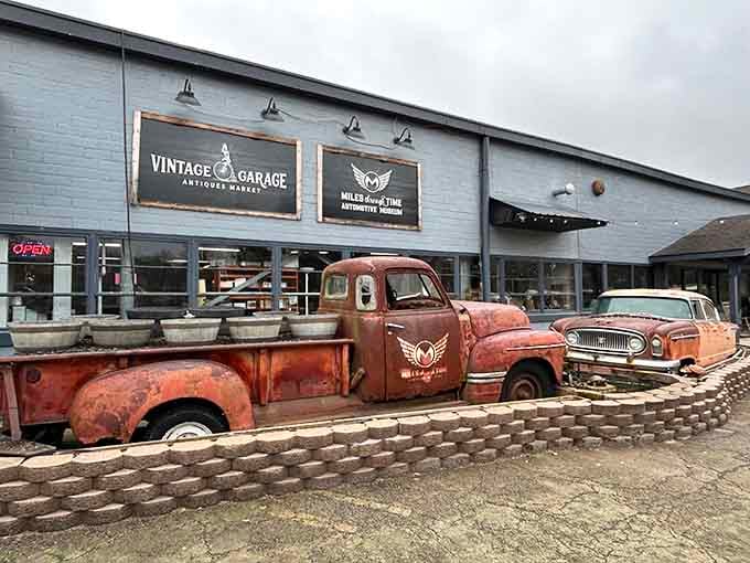 Weathered beauties waiting outside hint at the pristine collection hiding within these unassuming walls.