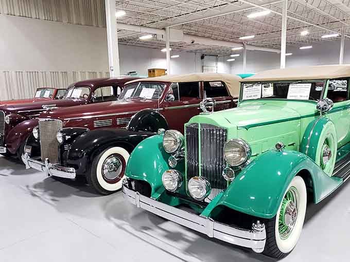 That stunning green beauty isn't just a car, it's a masterclass in pre-war elegance and chrome.