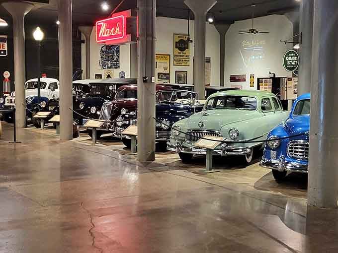 Chrome dreams and neon signs create a scene straight out of American Graffiti's most beautiful moments.