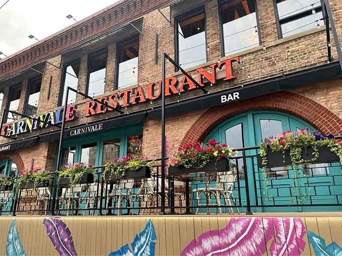 That colorful brick facade isn't just a building, it's a promise that boring dinner plans just got obliterated.