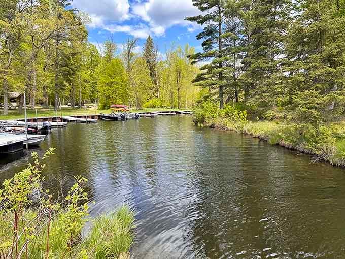 Those boat docks waiting patiently for summer adventures look like they're ready to host your next fishing tale.