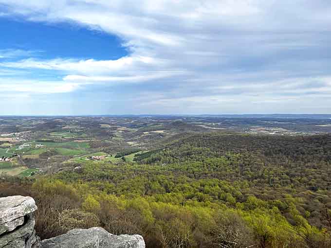 The Lehigh Valley unfolds below like nature's own masterpiece, proving Pennsylvania's got serious scenic game.