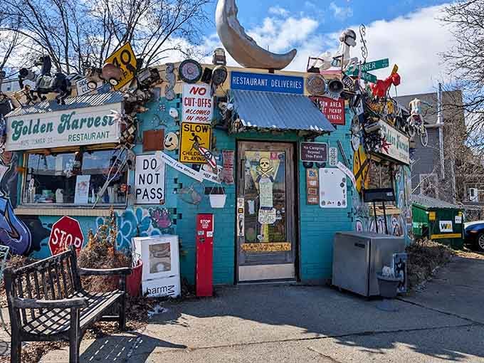 When a building wears more accessories than your aunt at Thanksgiving, you know breakfast will be memorable.