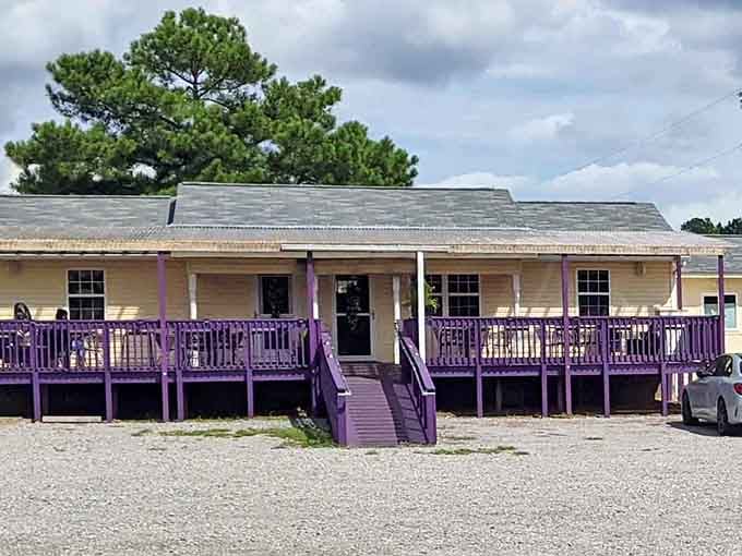 That purple porch isn't just a design choice, it's a promise of the bold flavors waiting inside.