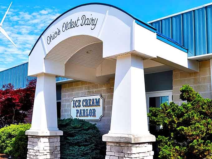 Ohio's oldest dairy welcomes you with an entrance that promises sweet memories and zero regrets about calories.