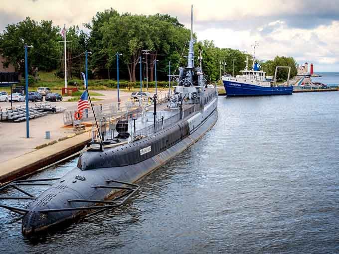 There she is, 312 feet of American naval history floating peacefully in Muskegon's harbor.