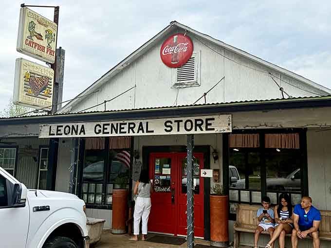 That weathered Coca-Cola sign and corrugated metal exterior aren't trying to be charming, they just are.