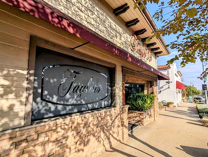 Sunlight filtering through the trees onto that charming entrance promises the kind of meal worth writing home about.