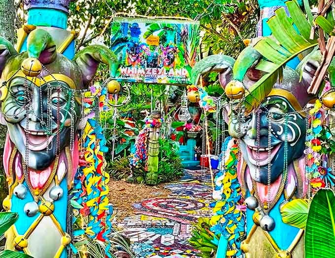 These cheerful guardians prove that even tikis know how to accessorize better than most of us ever will.