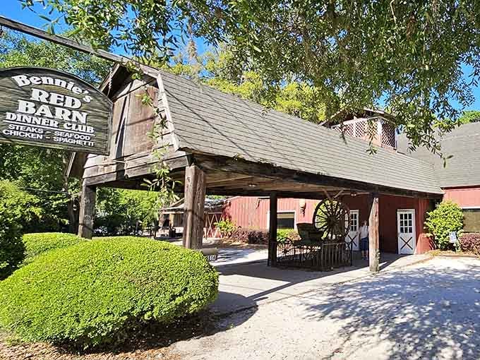 That charming red barn exterior isn't just for show; it's been welcoming hungry diners since Eisenhower was president.