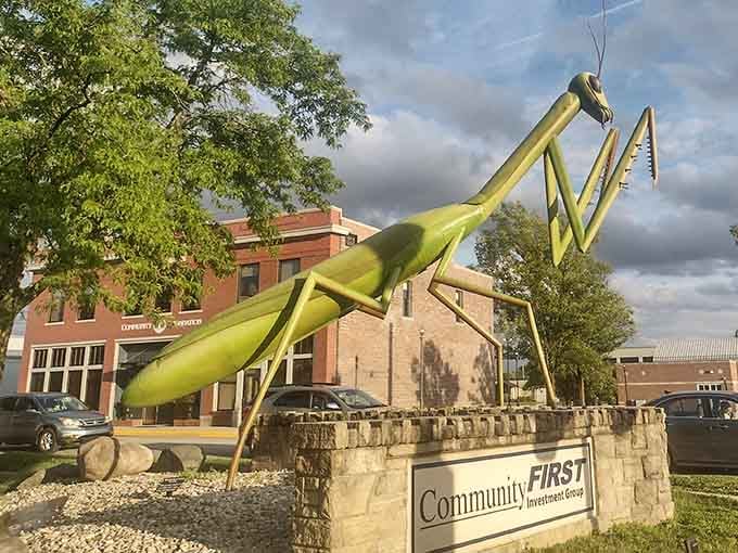 This lime-green giant looms over downtown Kokomo like it's about to star in its own monster movie.