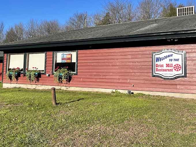 The "Welcome to the Grist Mill" sign greets you like an old friend who's about to feed you very, very well.