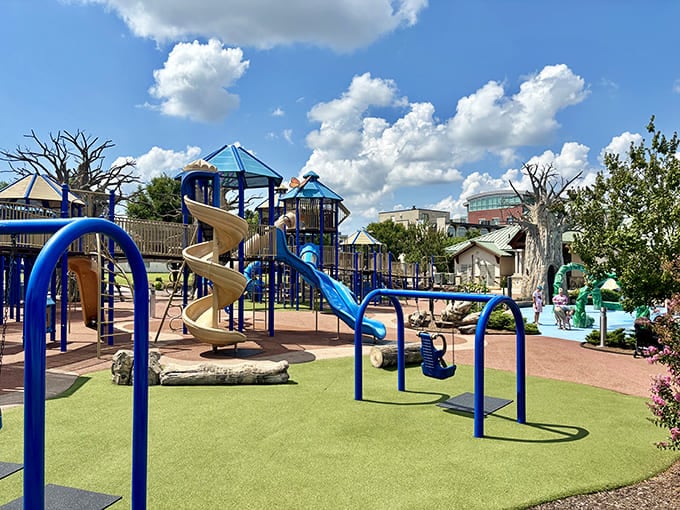 This playground looks like someone actually asked kids what they wanted instead of consulting a boring committee.