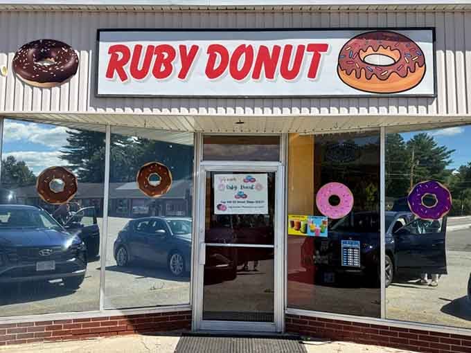 That cheerful storefront with its cartoon donut mascots isn't just decoration, it's a promise of deliciousness ahead.