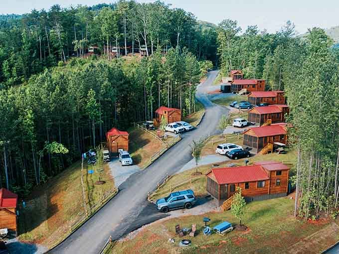 Those cabins perched on the hillside look like a mountain village decided to get cozy with modern comfort.