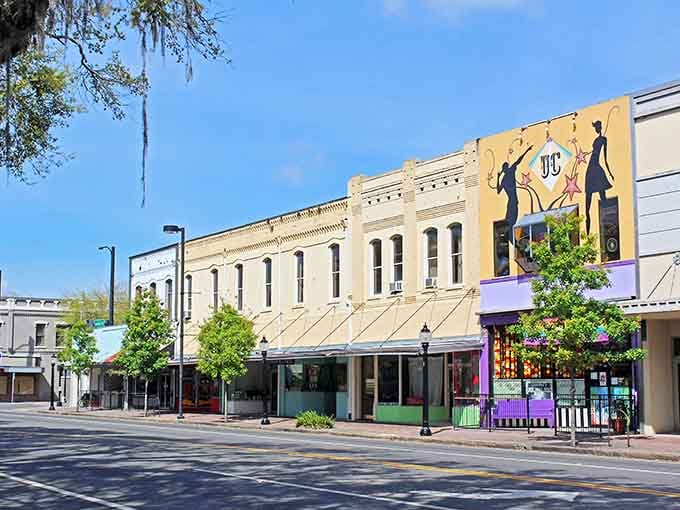Historic downtown storefronts blend old Florida charm with modern businesses that actually serve the local community well.