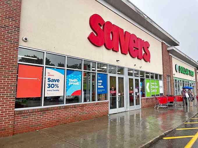 That bold red Savers sign beckons bargain hunters like a lighthouse guides ships, except here you save money instead of your life.