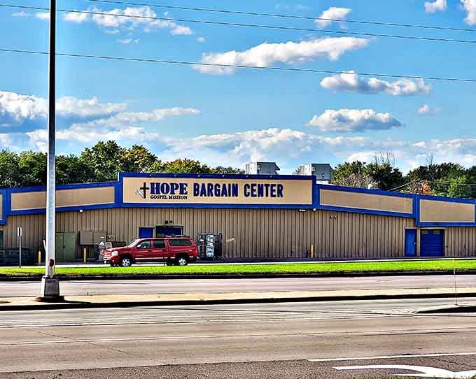 That bright blue sign isn't just welcoming you to a store, it's your gateway to treasure hunting paradise.