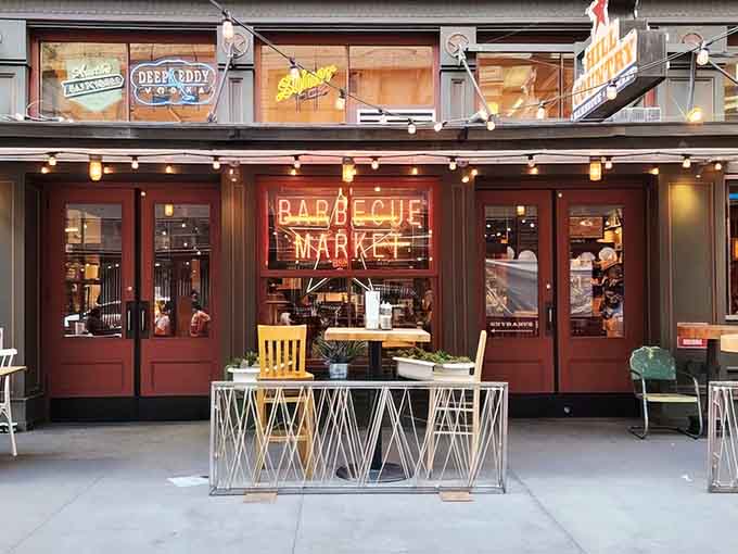 The storefront promises authentic Texas barbecue, and unlike most New York promises, this one actually delivers every time.