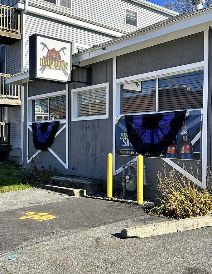 Those crossed axes and firefighter emblems tell you everything you need to know before you even walk inside.