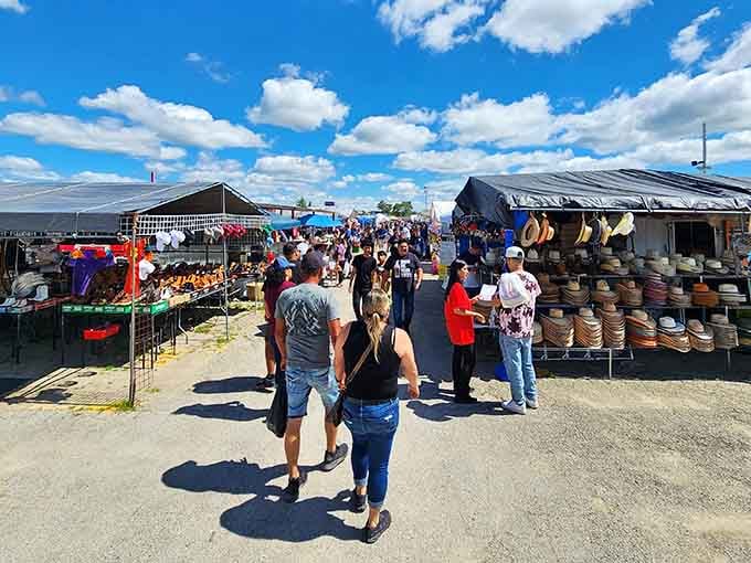 Crowds gather under blue skies at Montana Charlie's, proving that great deals bring communities together better than anything.