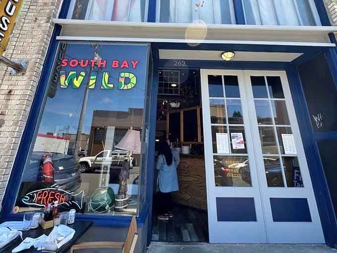 The blue and white facade practically begs you to come inside and see what's cooking.