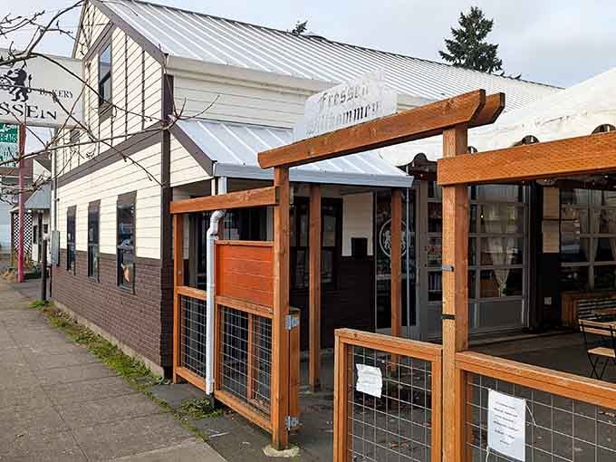 The exterior welcomes you with that inviting patio setup, promising good things are happening behind those doors daily.