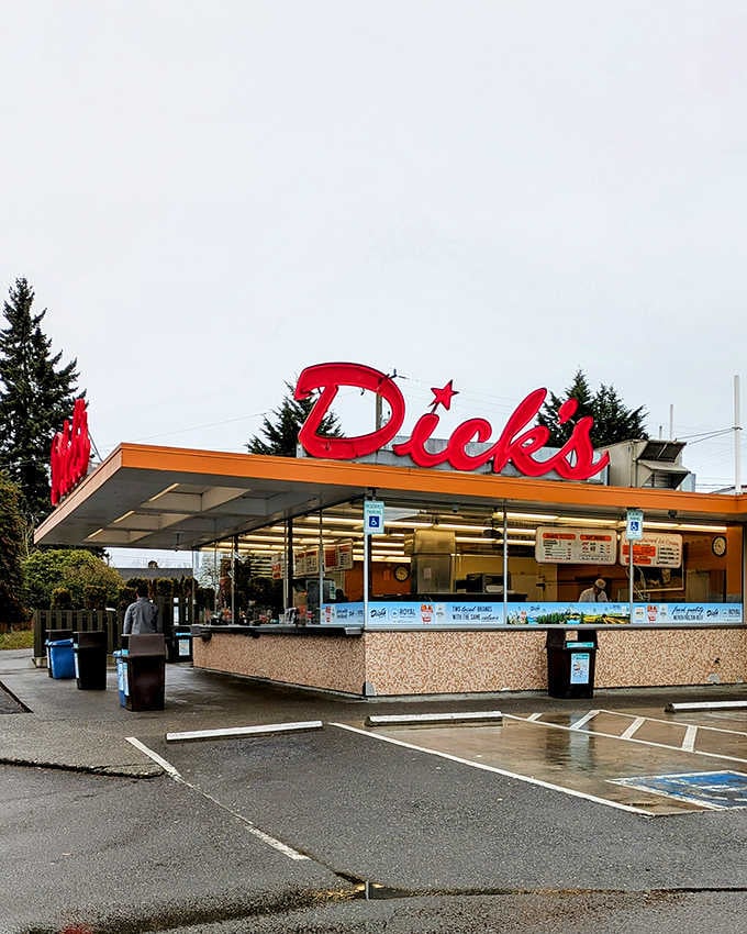 That iconic red sign isn't just signage, it's a beacon calling burger lovers home to happiness.