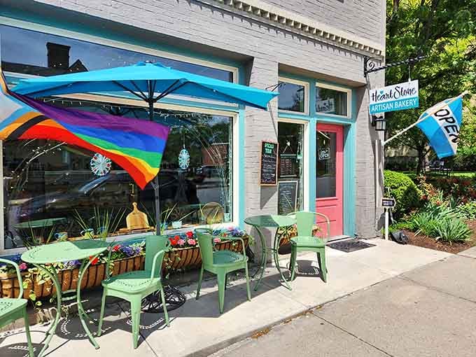 That pink door and outdoor seating practically beg you to sit down and carb-load like you're training for a marathon.