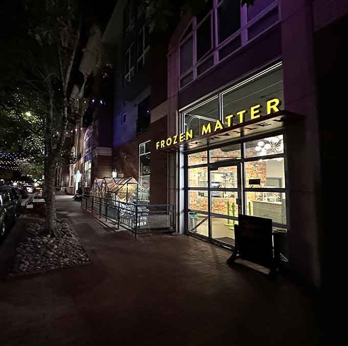 By night, Frozen Matter glows like a beacon, beckoning adventurers to discover what lies hidden within its walls.