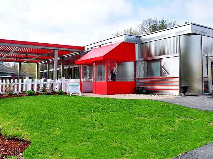That gleaming chrome and candy-apple red exterior isn't just a building, it's a beacon of breakfast hope.
