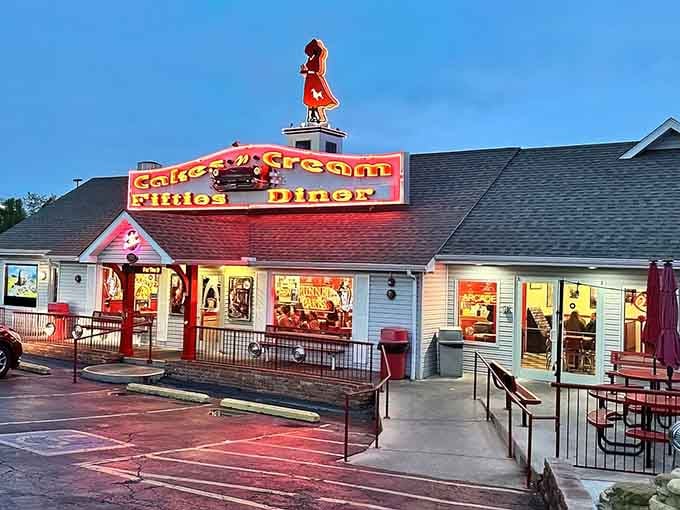 That vintage figure perched on the rooftop isn't just decoration, it's your signal that time travel is about to happen.