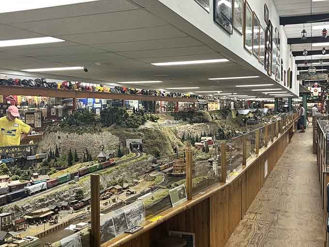 That massive model railroad layout isn't just impressive, it's basically a time machine you can stare at for hours.