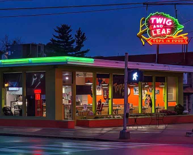 The vintage sign beckons like a lighthouse for hungry souls seeking comfort food in a sea of chain restaurants.