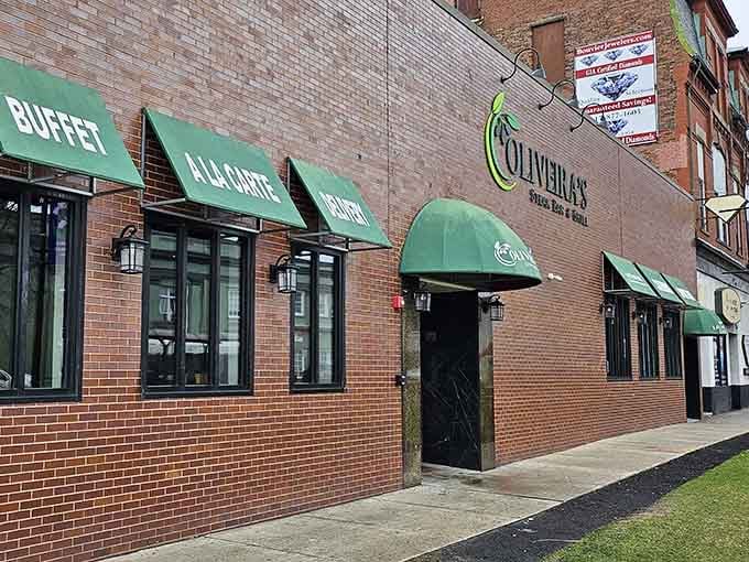 The green awnings beckon like a Brazilian flag waving you toward unlimited meat and dessert paradise.