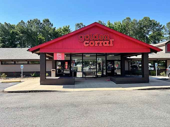 That distinctive red roof means one thing: unlimited possibilities and expandable waistbands await inside.