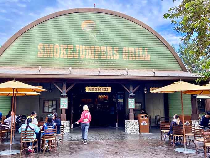 That curved green hangar isn't just for show; it's your gateway to aviation-themed dining done right.